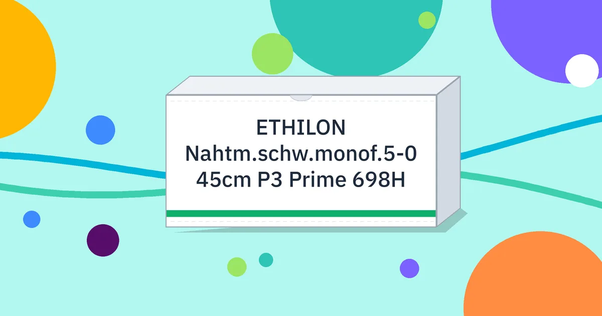 Symbolbild: Packung mit der Aufschrift ETHILON Nahtm.schw.monof.5-0 45cm P3 Prime 698H (PZN 16251773) – Verfügbarkeit und Bezug in Apotheken in Frankfurt am Main