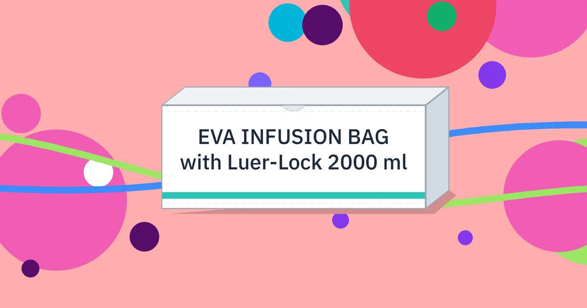 Symbolbild: Packung mit der Aufschrift EVA INFUSION BAG with Luer-Lock 2000 ml (PZN 19986475) – Verfügbarkeit und Bezug in Apotheken in Frankfurt am Main