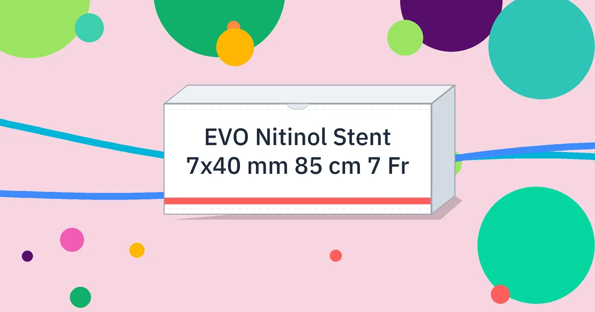 Symbolbild: Packung mit der Aufschrift EVO Nitinol Stent 7x40 mm 85 cm 7 Fr (PZN 00223622) – Verfügbarkeit und Bezug in Apotheken in Frankfurt am Main