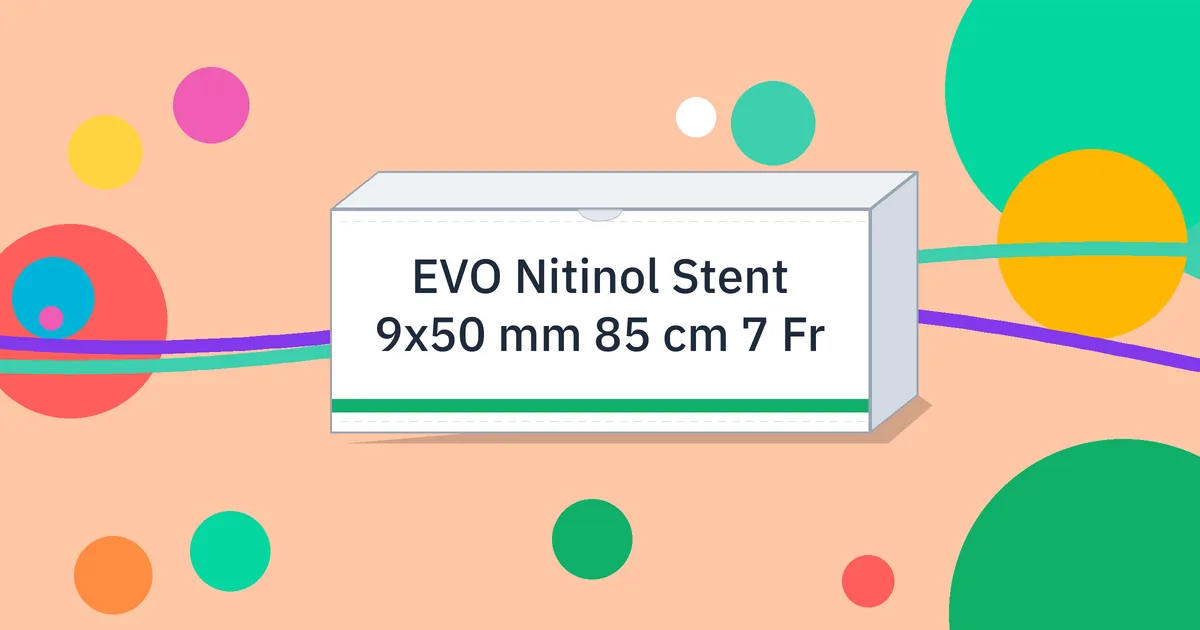 Symbolbild: Packung mit der Aufschrift EVO Nitinol Stent 9x50 mm 85 cm 7 Fr (PZN 00223711) – Verfügbarkeit und Bezug in Apotheken in Frankfurt am Main