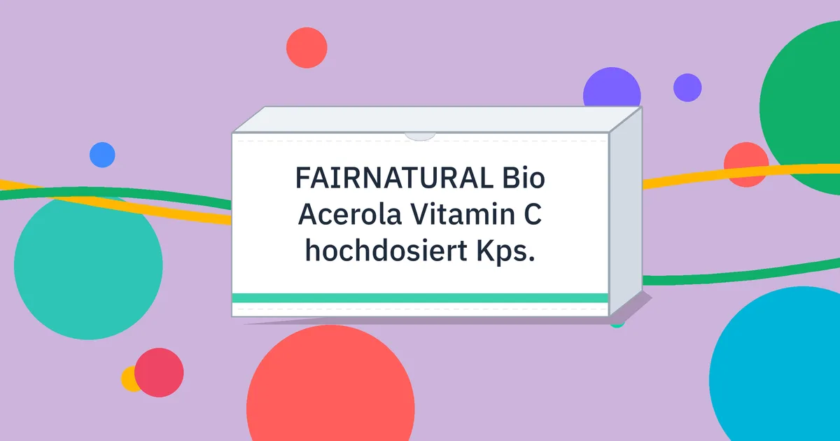 Symbolbild: Packung mit der Aufschrift FAIRNATURAL Bio Acerola Vitamin C hochdosiert Kps. (PZN 20328458) – Verfügbarkeit und Bezug in Apotheken in Frankfurt am Main