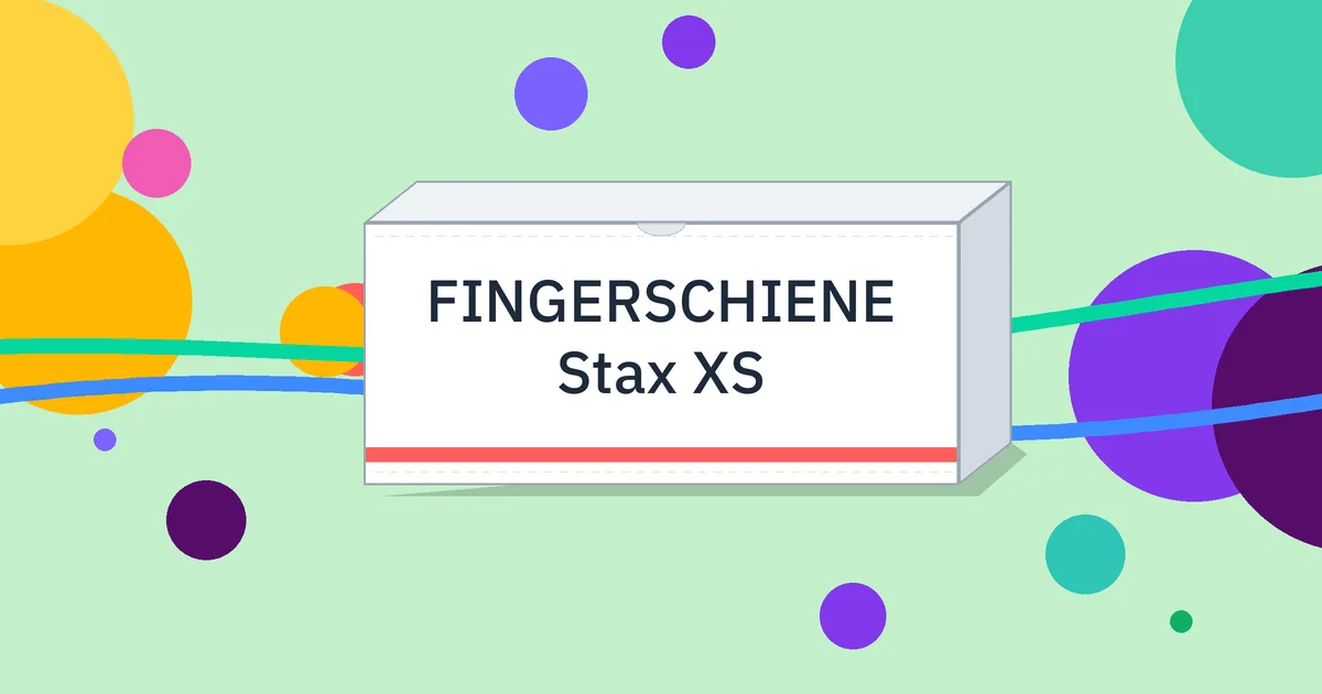 Symbolbild: Packung mit der Aufschrift FINGERSCHIENE Stax XS (PZN 19069684) – Verfügbarkeit und Bezug in Apotheken in Frankfurt am Main