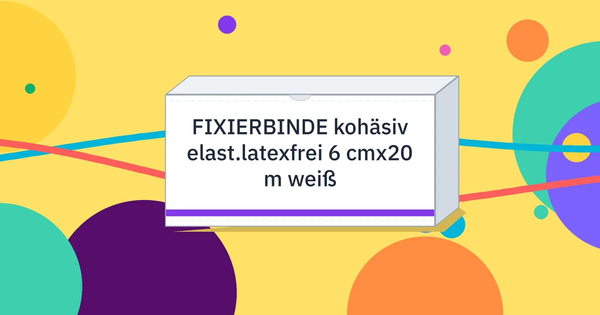 Symbolbild: Packung mit der Aufschrift FIXIERBINDE kohäsiv elast.latexfrei 6 cmx20 m weiß (PZN 12397847) – Verfügbarkeit und Bezug in Apotheken in Frankfurt am Main