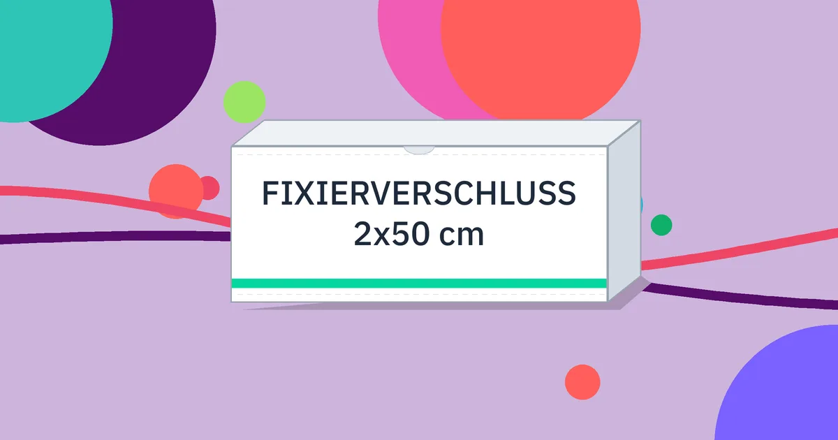 Symbolbild: Packung mit der Aufschrift FIXIERVERSCHLUSS 2x50 cm (PZN 00273583) – Verfügbarkeit und Bezug in Apotheken in Frankfurt am Main
