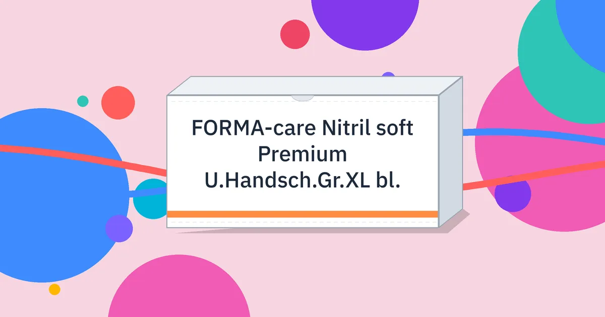 Symbolbild: Packung mit der Aufschrift FORMA-care Nitril soft Premium U.Handsch.Gr.XL bl. (PZN 15742954) – Verfügbarkeit und Bezug in Apotheken in Frankfurt am Main