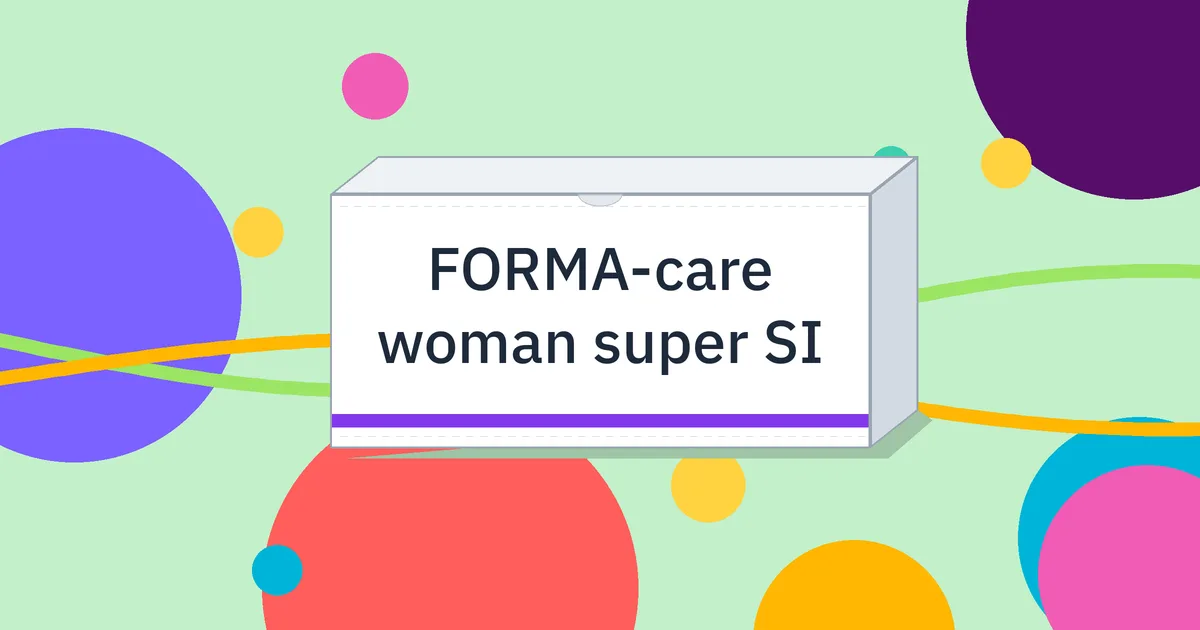 Symbolbild: Packung mit der Aufschrift FORMA-care woman super SI (PZN 05450274) – Verfügbarkeit und Bezug in Apotheken in Frankfurt am Main