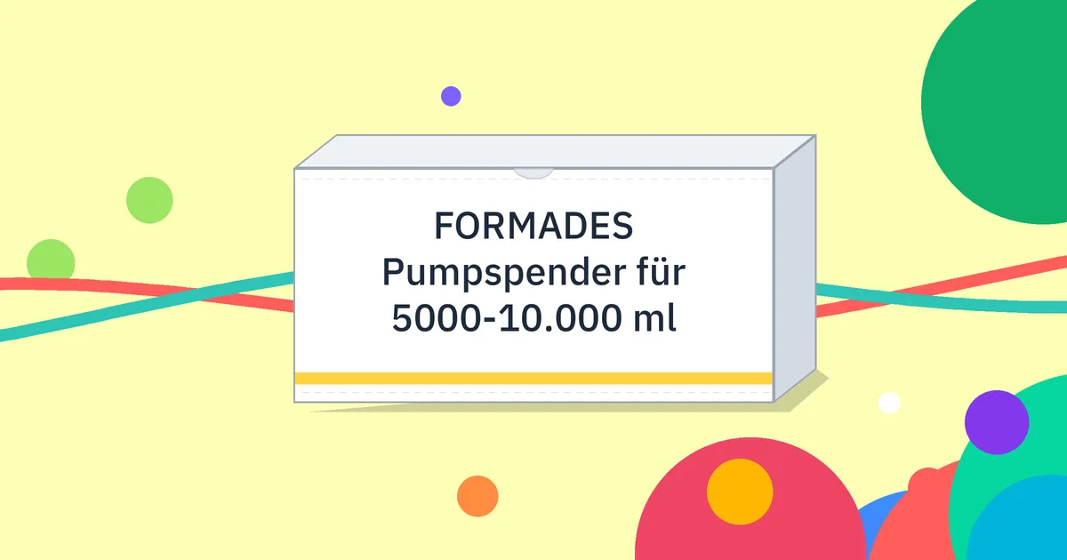 Symbolbild: Packung mit der Aufschrift FORMADES Pumpspender für 5000-10.000 ml (PZN 13982938) – Verfügbarkeit und Bezug in Apotheken in Frankfurt am Main