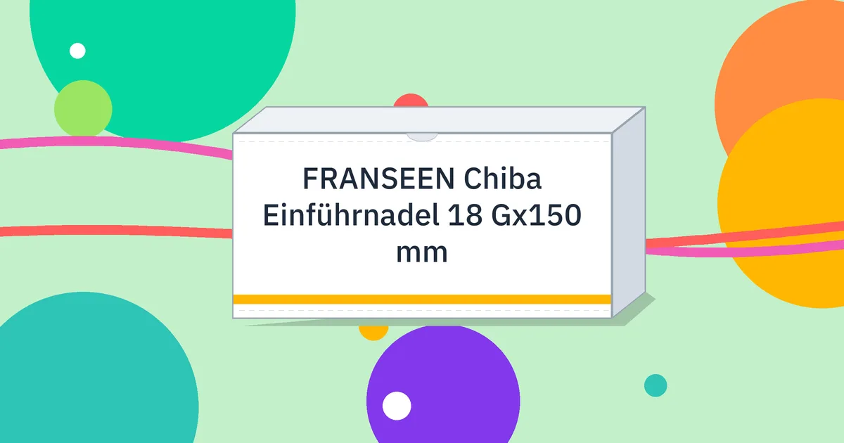 Symbolbild: Packung mit der Aufschrift FRANSEEN Chiba Einführnadel 18 Gx150 mm (PZN 16920300) – Verfügbarkeit und Bezug in Apotheken in Frankfurt am Main