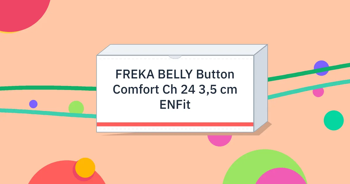 Symbolbild: Packung mit der Aufschrift FREKA BELLY Button Comfort Ch 24 3,5 cm ENFit (PZN 11487086) – Verfügbarkeit und Bezug in Apotheken in Frankfurt am Main