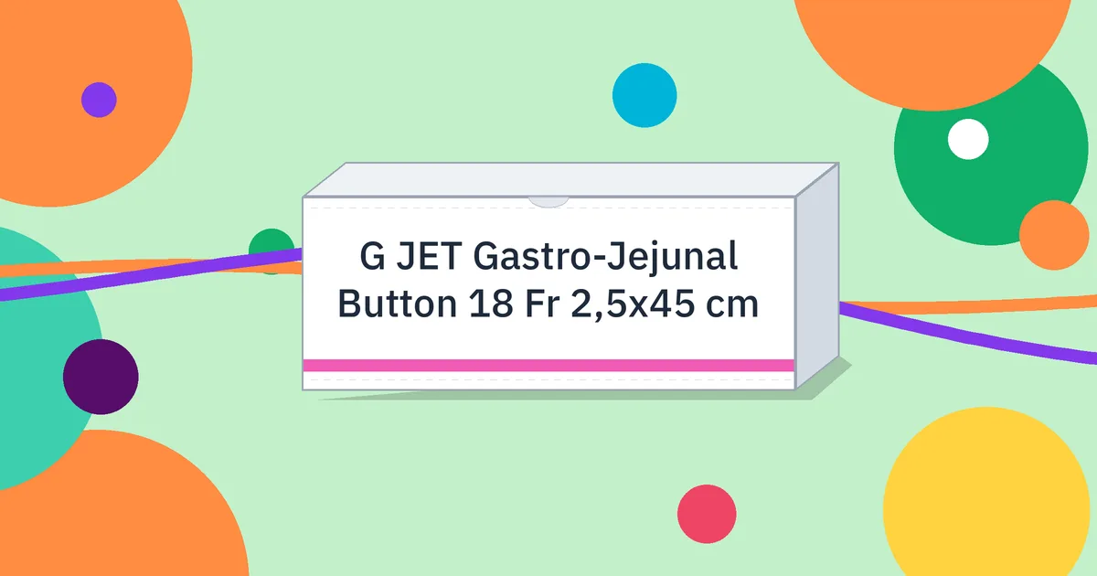 Symbolbild: Packung mit der Aufschrift G JET Gastro-Jejunal Button 18 Fr 2,5x45 cm (PZN 14347256) – Verfügbarkeit und Bezug in Apotheken in Frankfurt am Main