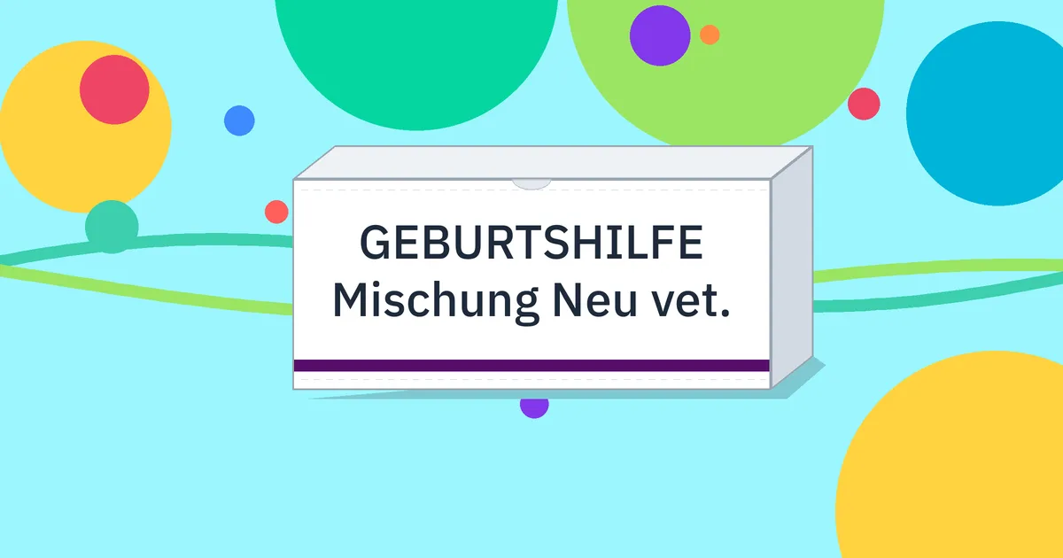 Symbolbild: Packung mit der Aufschrift GEBURTSHILFE Mischung Neu vet. (PZN 02489034) – Verfügbarkeit und Bezug in Apotheken in Frankfurt am Main