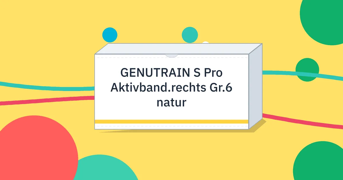 Symbolbild: Packung mit der Aufschrift GENUTRAIN S Pro Aktivband.rechts Gr.6 natur (PZN 09337008) – Verfügbarkeit und Bezug in Apotheken in Frankfurt am Main