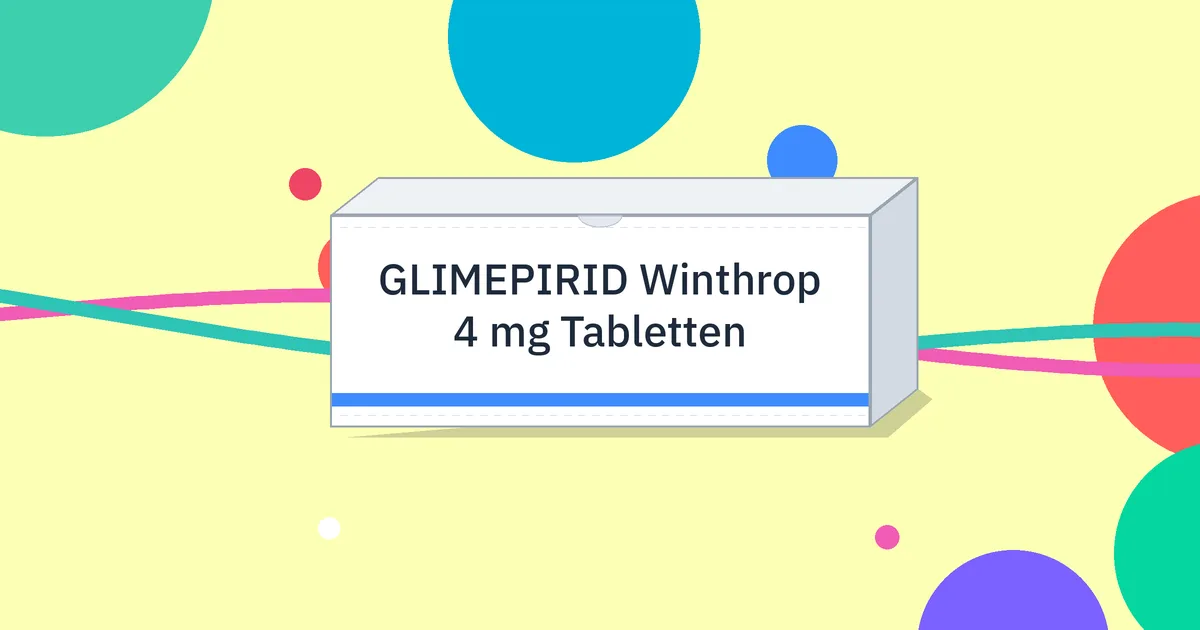 Symbolbild: Packung mit der Aufschrift GLIMEPIRID Winthrop 4 mg Tabletten (PZN 00379608) – Verfügbarkeit und Bezug in Apotheken in Frankfurt am Main