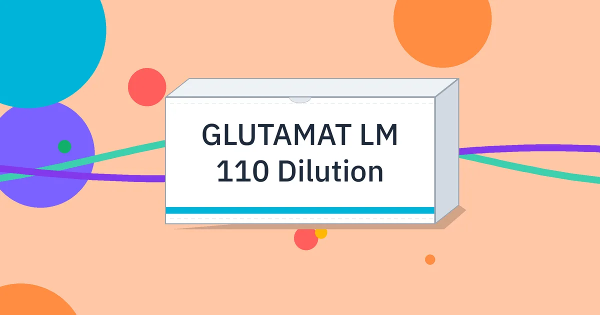 Symbolbild: Packung mit der Aufschrift GLUTAMAT LM 110 Dilution (PZN 12879718) – Verfügbarkeit und Bezug in Apotheken in Frankfurt am Main