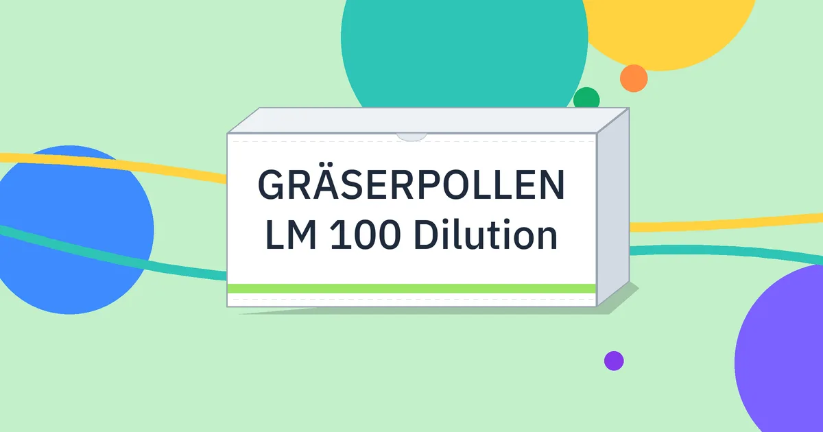 Symbolbild: Packung mit der Aufschrift GRÄSERPOLLEN LM 100 Dilution (PZN 12882436) – Verfügbarkeit und Bezug in Apotheken in Frankfurt am Main