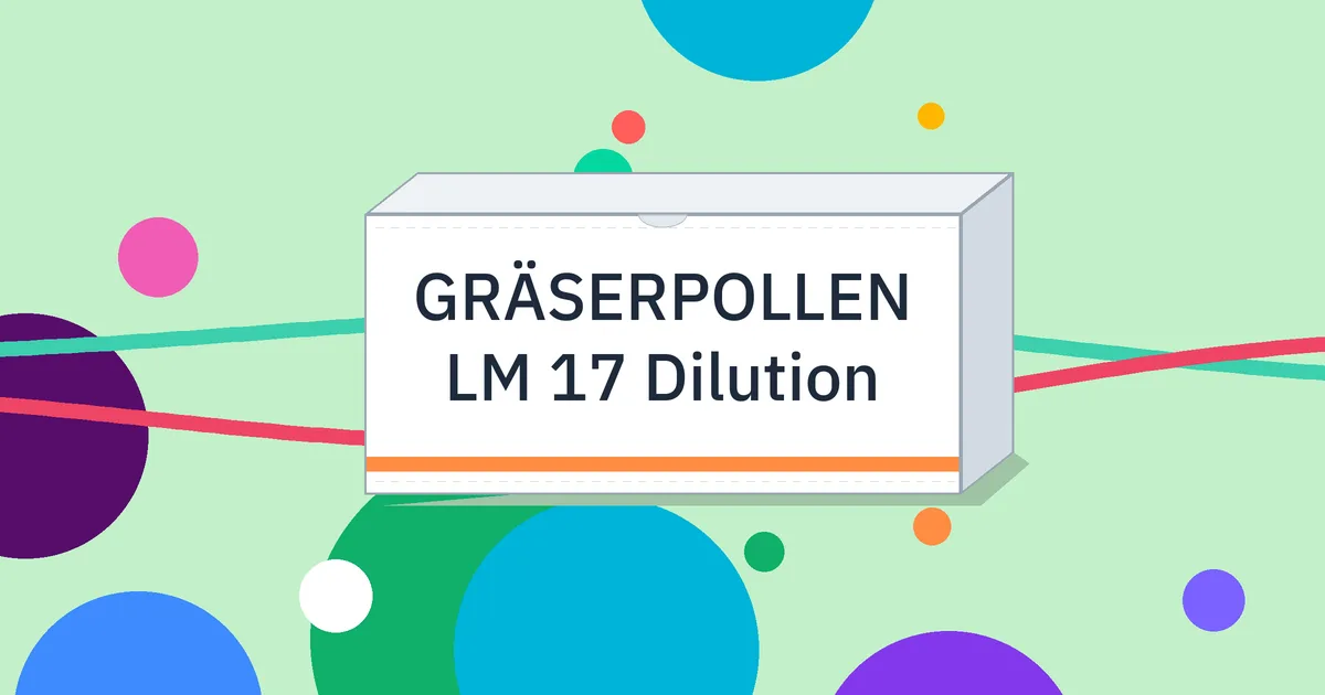 Symbolbild: Packung mit der Aufschrift GRÄSERPOLLEN LM 17 Dilution (PZN 12882206) – Verfügbarkeit und Bezug in Apotheken in Frankfurt am Main