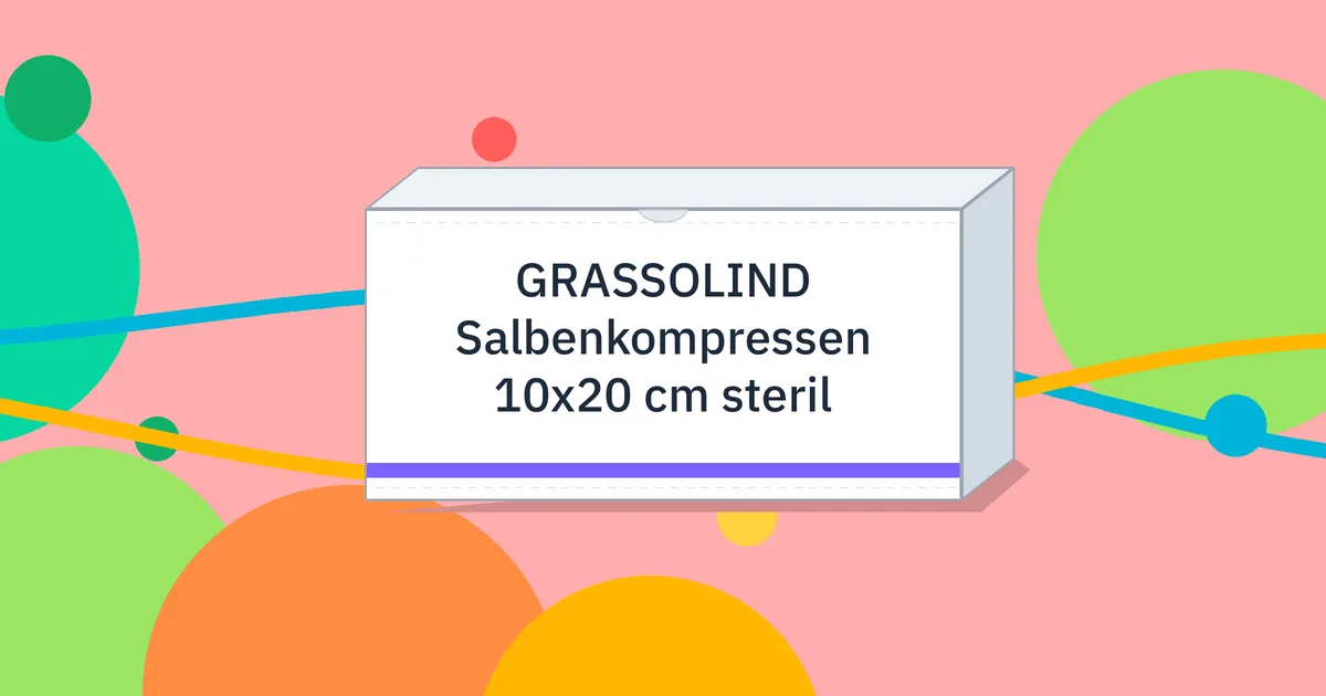 Symbolbild: Packung mit der Aufschrift GRASSOLIND Salbenkompressen 10x20 cm steril (PZN 16829597) – Verfügbarkeit und Bezug in Apotheken in Frankfurt am Main