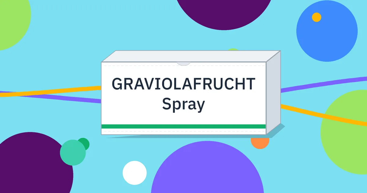 Symbolbild: Packung mit der Aufschrift GRAVIOLAFRUCHT Spray (PZN 16674195) – Verfügbarkeit und Bezug in Apotheken in Frankfurt am Main