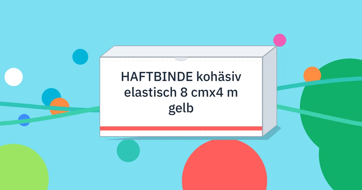 Symbolbild: Packung mit der Aufschrift HAFTBINDE kohäsiv elastisch 8 cmx4 m gelb (PZN 10404365) – Verfügbarkeit und Bezug in Apotheken in Frankfurt am Main