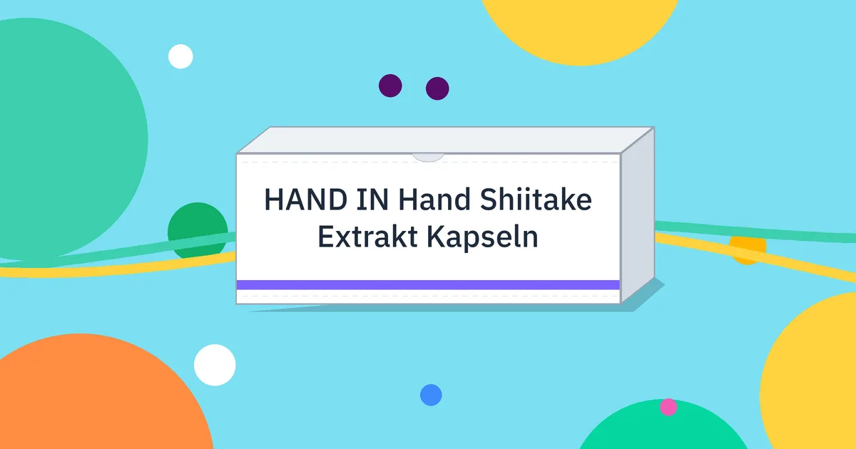 Symbolbild: Packung mit der Aufschrift HAND IN Hand Shiitake Extrakt Kapseln (PZN 19421939) – Verfügbarkeit und Bezug in Apotheken in Frankfurt am Main