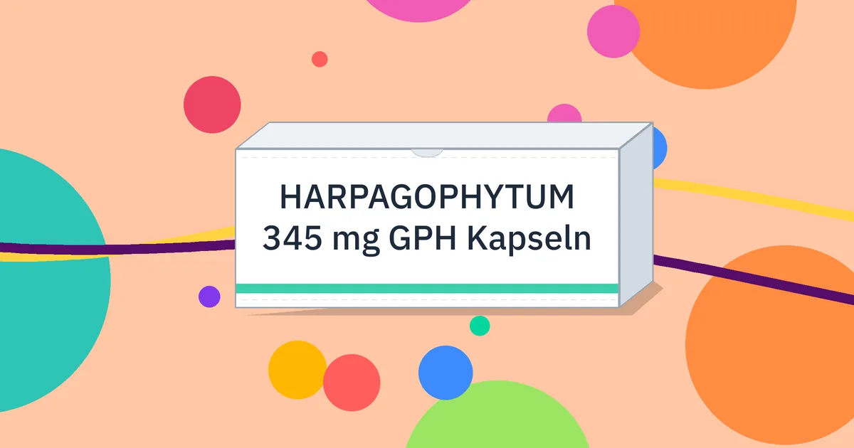 Symbolbild: Packung mit der Aufschrift HARPAGOPHYTUM 345 mg GPH Kapseln (PZN 20857346) – Verfügbarkeit und Bezug in Apotheken in Frankfurt am Main