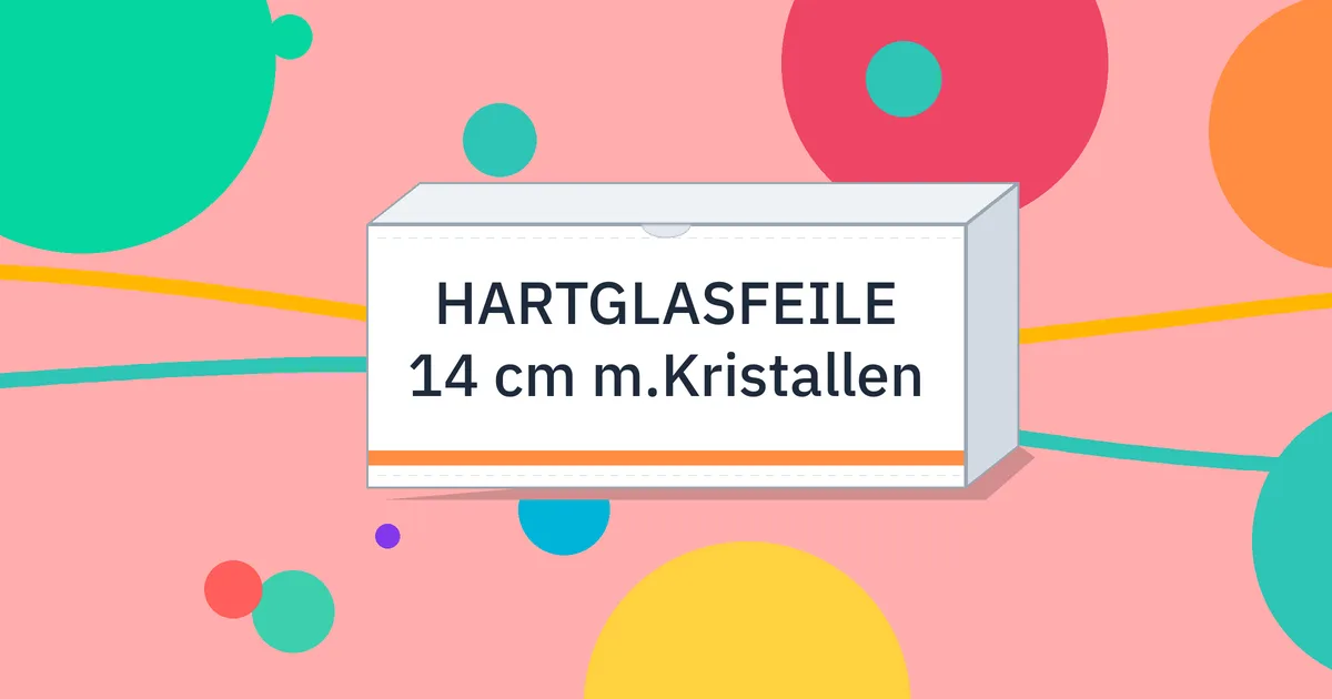 Symbolbild: Packung mit der Aufschrift HARTGLASFEILE 14 cm m.Kristallen (PZN 17288465) – Verfügbarkeit und Bezug in Apotheken in Frankfurt am Main