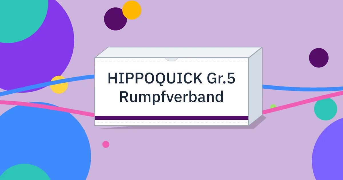 Symbolbild: Packung mit der Aufschrift HIPPOQUICK Gr.5 Rumpfverband (PZN 03977356) – Verfügbarkeit und Bezug in Apotheken in Frankfurt am Main