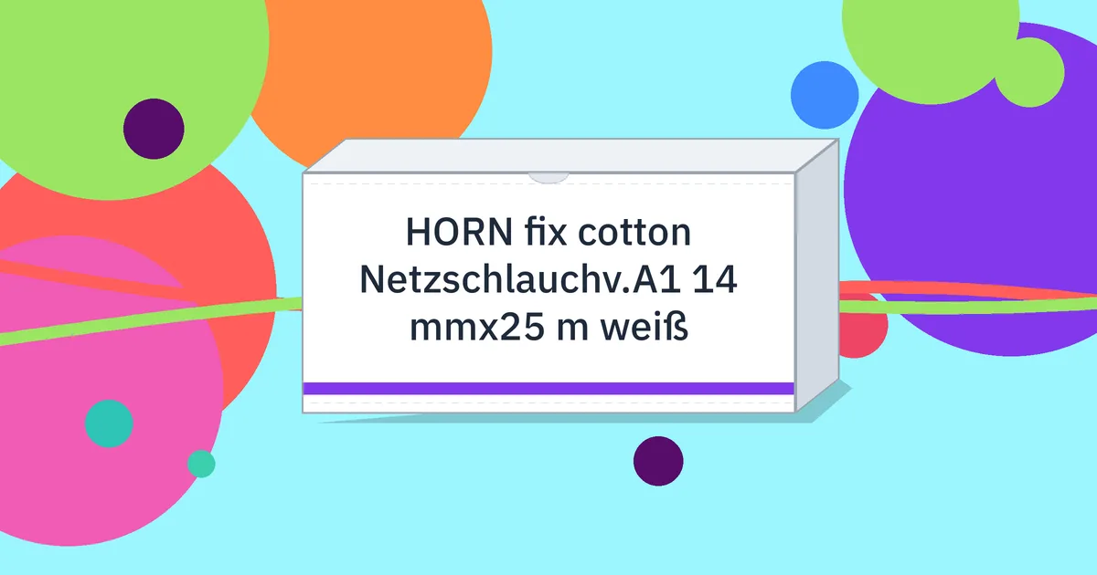 Symbolbild: Packung mit der Aufschrift HORN fix cotton Netzschlauchv.A1 14 mmx25 m weiß (PZN 03762503) – Verfügbarkeit und Bezug in Apotheken in Frankfurt am Main