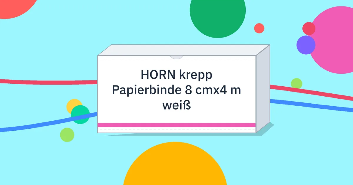 Symbolbild: Packung mit der Aufschrift HORN krepp Papierbinde 8 cmx4 m weiß (PZN 04635770) – Verfügbarkeit und Bezug in Apotheken in Frankfurt am Main