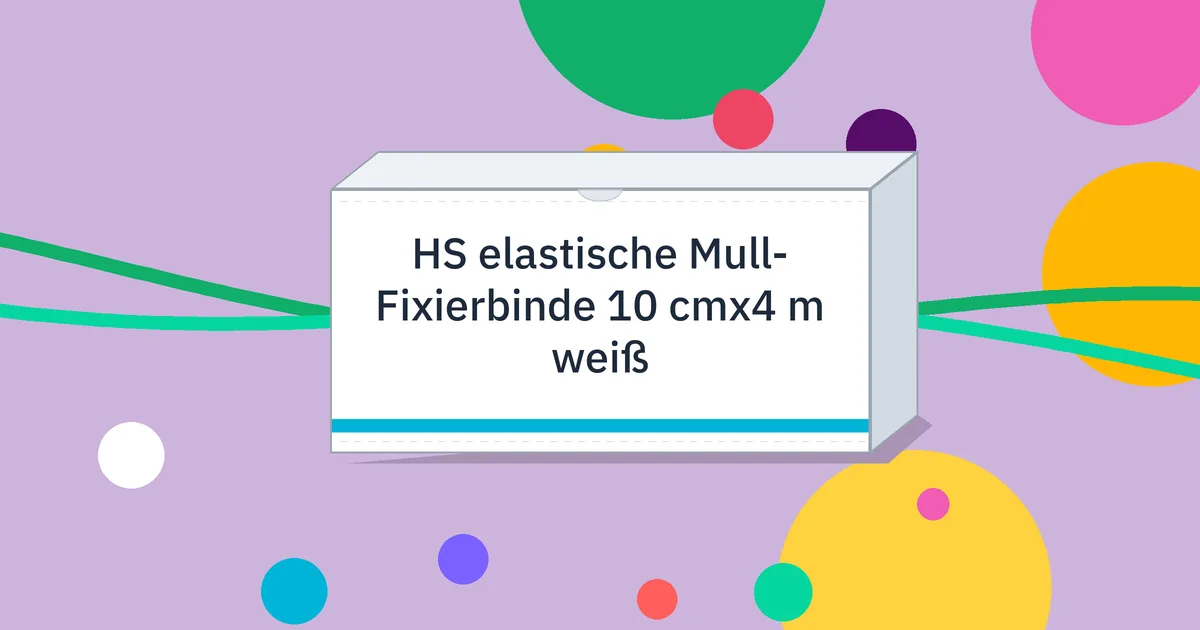 Symbolbild: Packung mit der Aufschrift HS elastische Mull-Fixierbinde 10 cmx4 m weiß (PZN 12570174) – Verfügbarkeit und Bezug in Apotheken in Frankfurt am Main