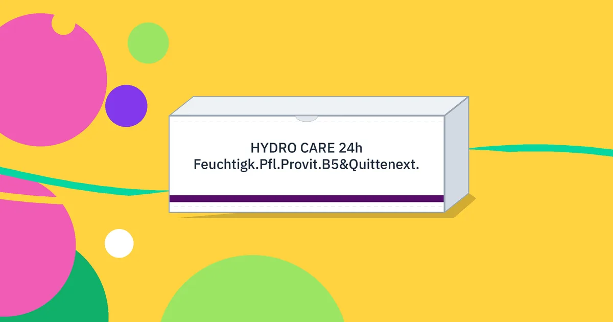 Symbolbild: Packung mit der Aufschrift HYDRO CARE 24h Feuchtigk.Pfl.Provit.B5&Quittenext. (PZN 19961311) – Verfügbarkeit und Bezug in Apotheken in Frankfurt am Main