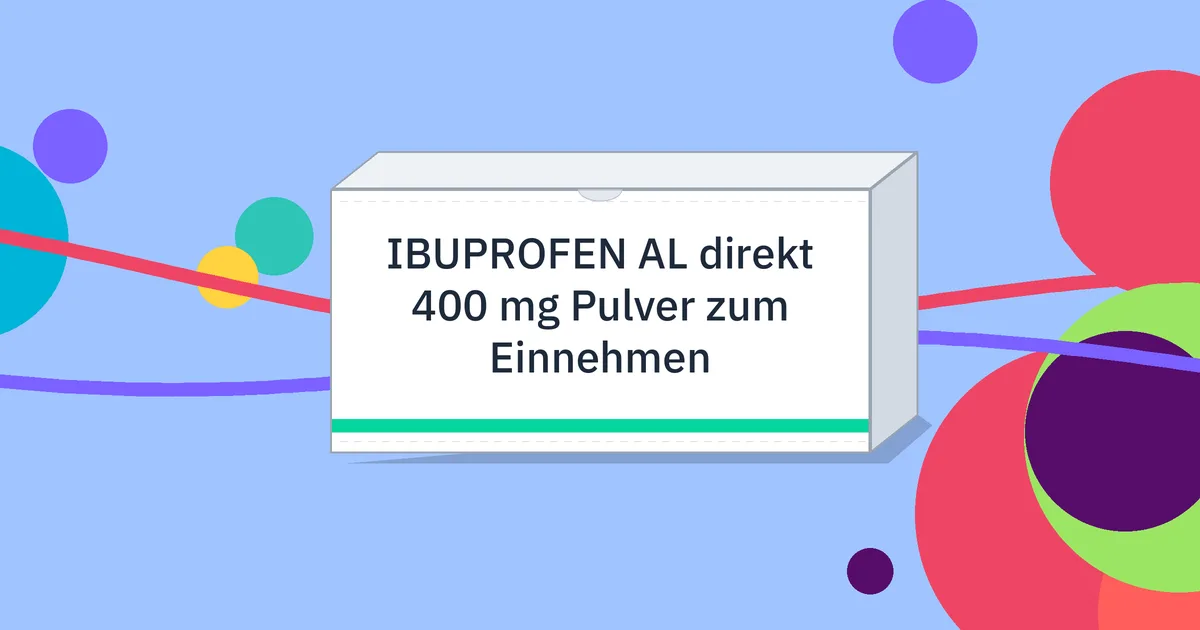Symbolbild: Packung mit der Aufschrift IBUPROFEN AL direkt 400 mg Pulver zum Einnehmen (PZN 15460724) – Verfügbarkeit und Bezug in Apotheken in Frankfurt am Main