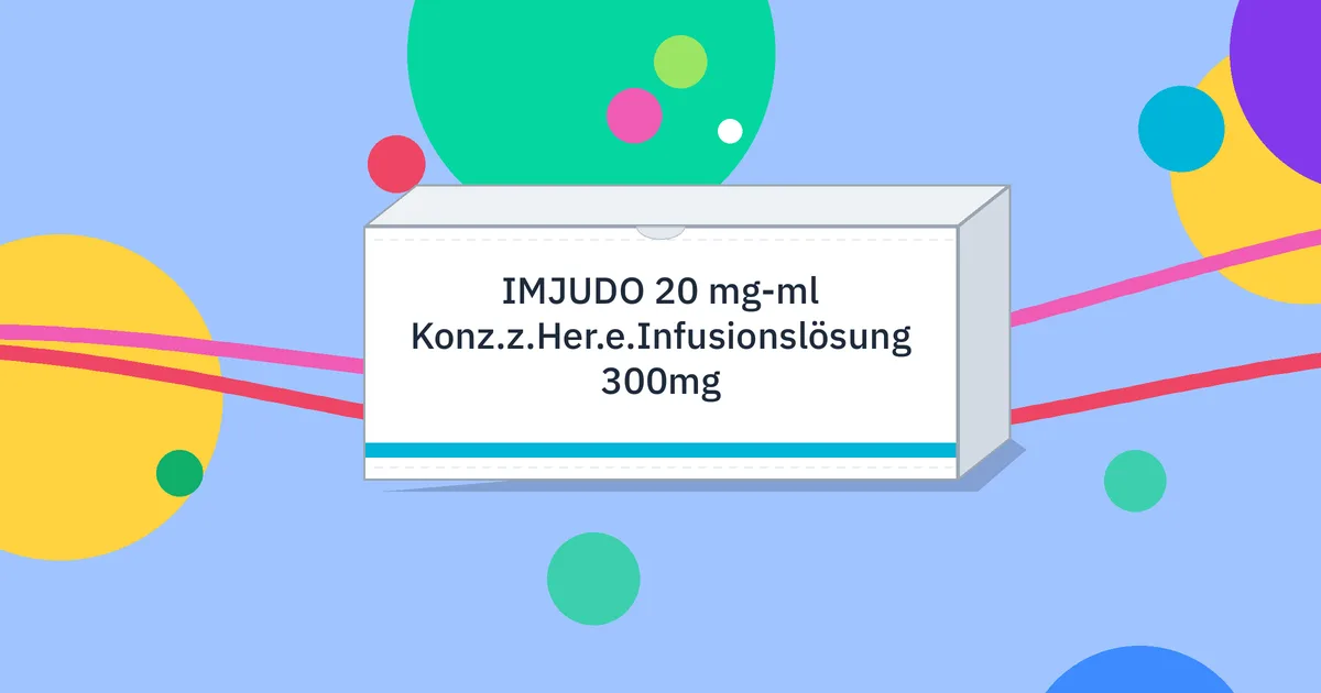 Symbolbild: Packung mit der Aufschrift IMJUDO 20 mg-ml Konz.z.Her.e.Infusionslösung 300mg (PZN 18388453) – Verfügbarkeit und Bezug in Apotheken in Frankfurt am Main