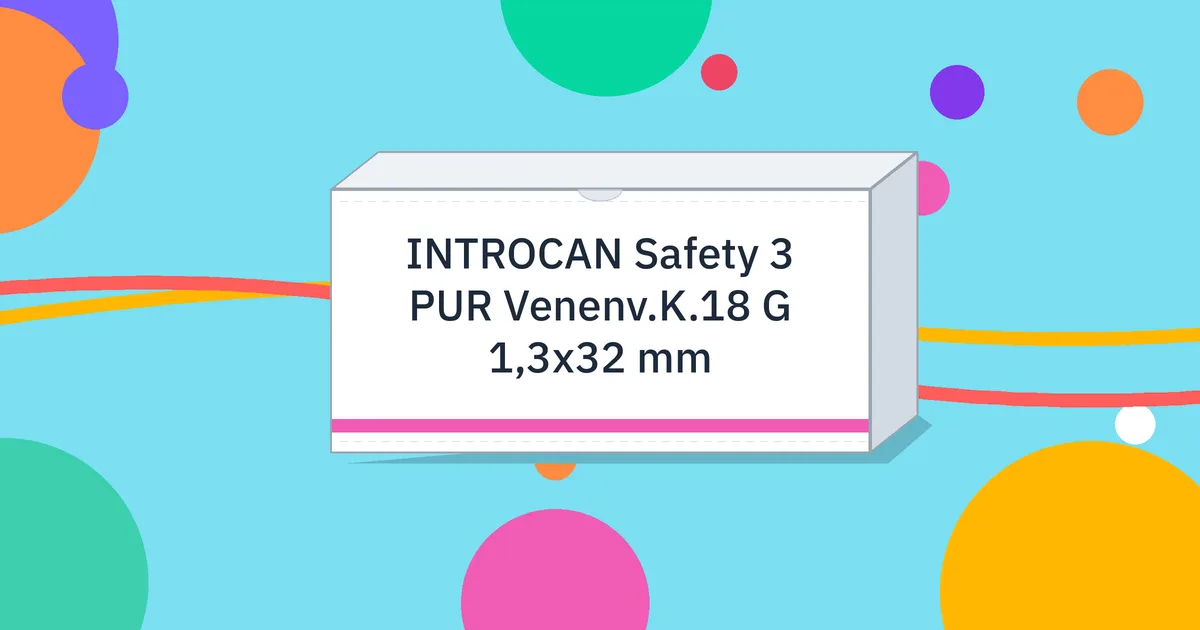 Symbolbild: Packung mit der Aufschrift INTROCAN Safety 3 PUR Venenv.K.18 G 1,3x32 mm (PZN 19526779) – Verfügbarkeit und Bezug in Apotheken in Frankfurt am Main
