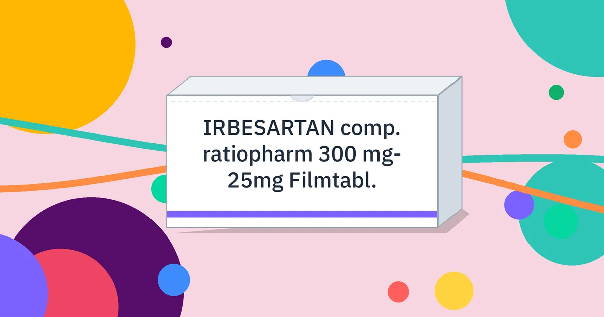 Symbolbild: Packung mit der Aufschrift IRBESARTAN comp. ratiopharm 300 mg-25mg Filmtabl. (PZN 03738249) – Verfügbarkeit und Bezug in Apotheken in Frankfurt am Main