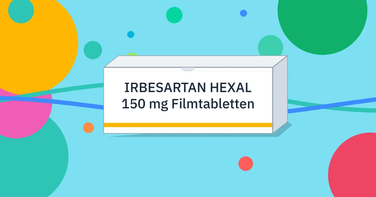 Symbolbild: Packung mit der Aufschrift IRBESARTAN HEXAL 150 mg Filmtabletten (PZN 09671954) – Verfügbarkeit und Bezug in Apotheken in Frankfurt am Main