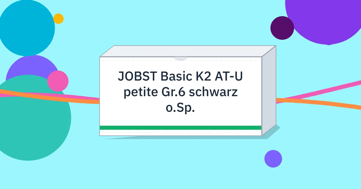 Symbolbild: Packung mit der Aufschrift JOBST Basic K2 AT-U petite Gr.6 schwarz o.Sp. (PZN 15312142) – Verfügbarkeit und Bezug in Apotheken in Frankfurt am Main