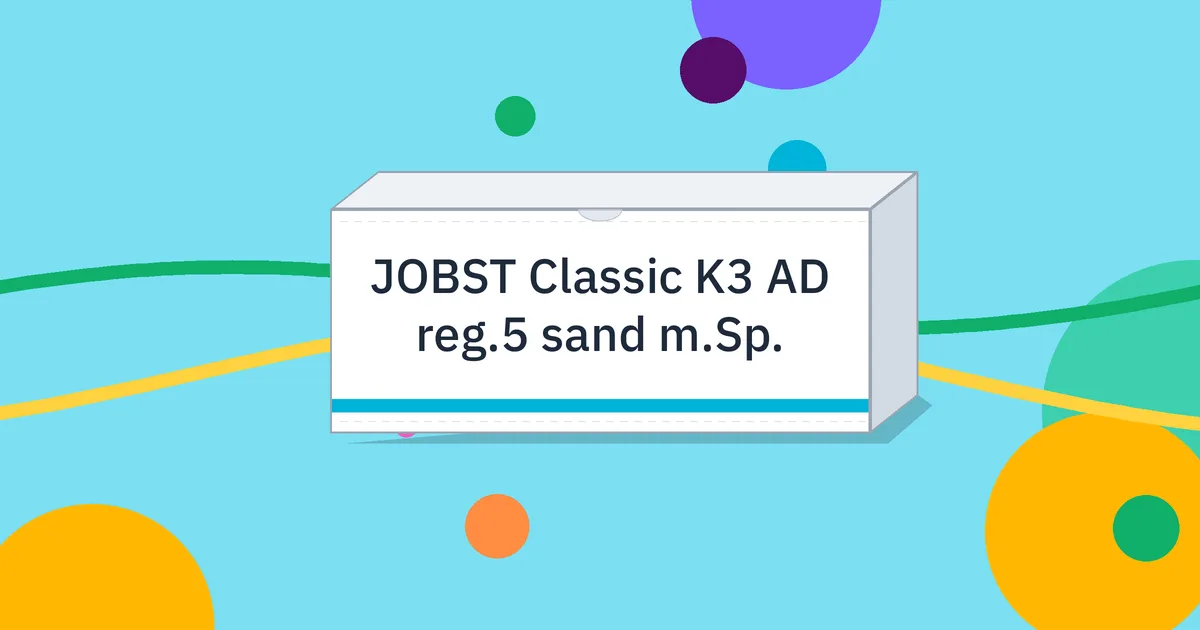 Symbolbild: Packung mit der Aufschrift JOBST Classic K3 AD reg.5 sand m.Sp. (PZN 13071007) – Verfügbarkeit und Bezug in Apotheken in Frankfurt am Main