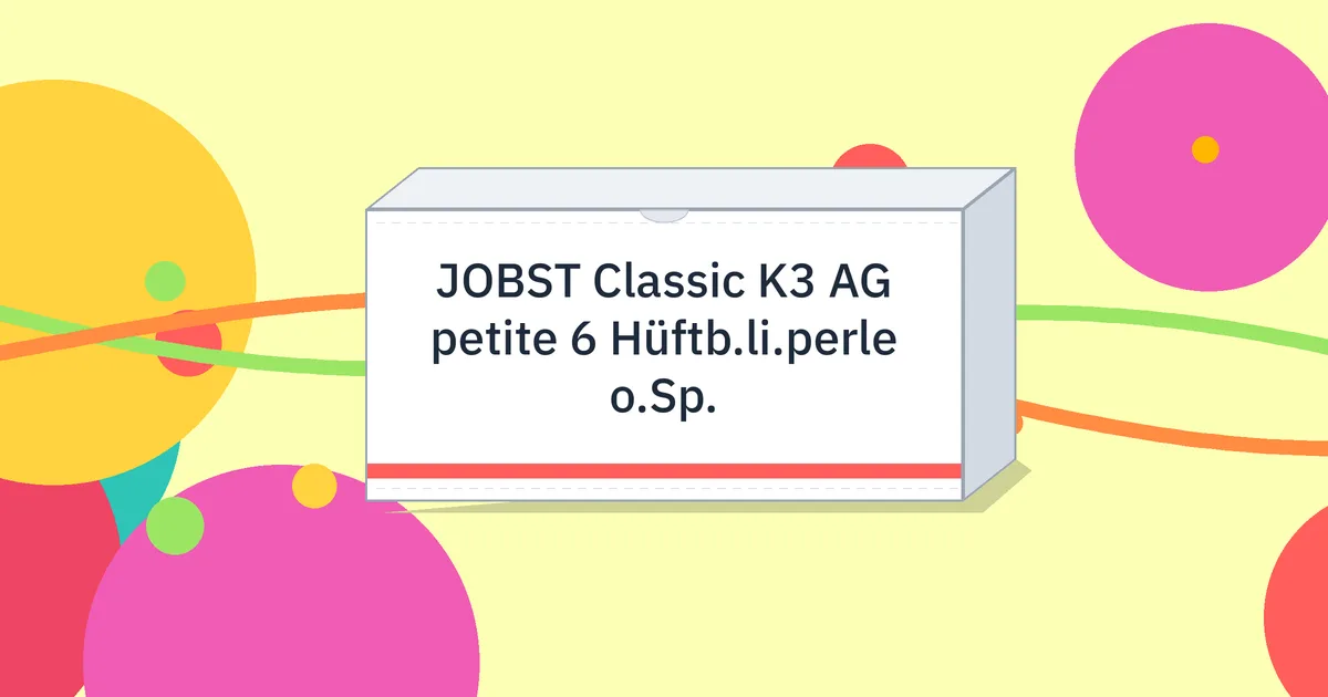 Symbolbild: Packung mit der Aufschrift JOBST Classic K3 AG petite 6 Hüftb.li.perle o.Sp. (PZN 13074394) – Verfügbarkeit und Bezug in Apotheken in Frankfurt am Main