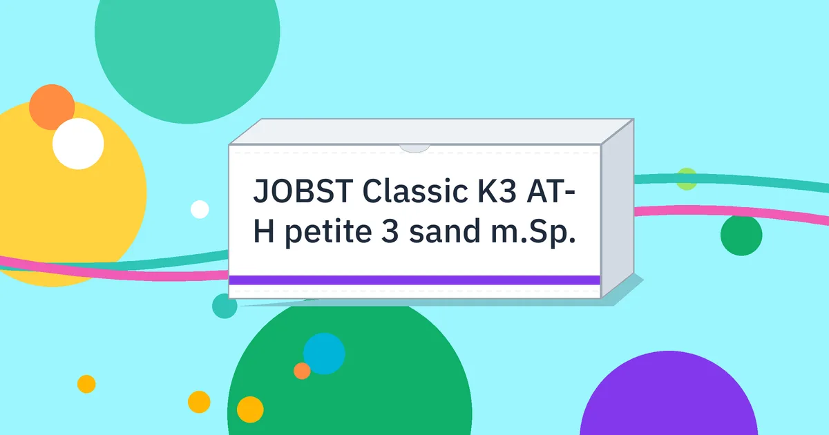 Symbolbild: Packung mit der Aufschrift JOBST Classic K3 AT-H petite 3 sand m.Sp. (PZN 13076720) – Verfügbarkeit und Bezug in Apotheken in Frankfurt am Main