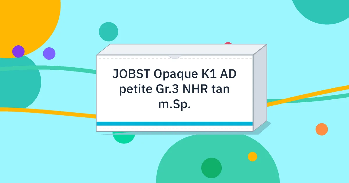 Symbolbild: Packung mit der Aufschrift JOBST Opaque K1 AD petite Gr.3 NHR tan m.Sp. (PZN 16264184) – Verfügbarkeit und Bezug in Apotheken in Frankfurt am Main