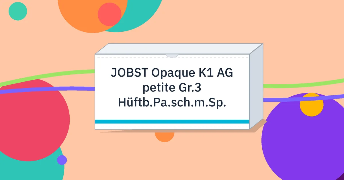 Symbolbild: Packung mit der Aufschrift JOBST Opaque K1 AG petite Gr.3 Hüftb.Pa.sch.m.Sp. (PZN 13098495) – Verfügbarkeit und Bezug in Apotheken in Frankfurt am Main