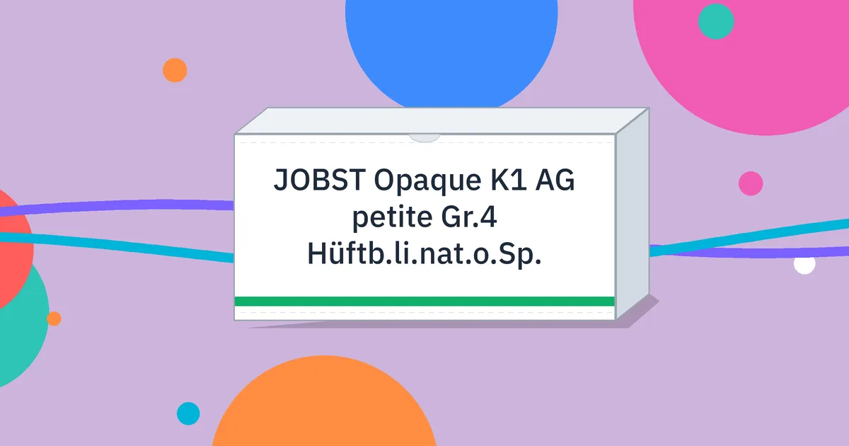 Symbolbild: Packung mit der Aufschrift JOBST Opaque K1 AG petite Gr.4 Hüftb.li.nat.o.Sp. (PZN 13098041) – Verfügbarkeit und Bezug in Apotheken in Frankfurt am Main
