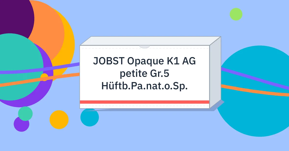 Symbolbild: Packung mit der Aufschrift JOBST Opaque K1 AG petite Gr.5 Hüftb.Pa.nat.o.Sp. (PZN 13098822) – Verfügbarkeit und Bezug in Apotheken in Frankfurt am Main