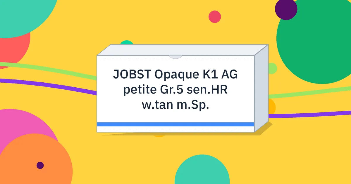Symbolbild: Packung mit der Aufschrift JOBST Opaque K1 AG petite Gr.5 sen.HR w.tan m.Sp. (PZN 16270322) – Verfügbarkeit und Bezug in Apotheken in Frankfurt am Main