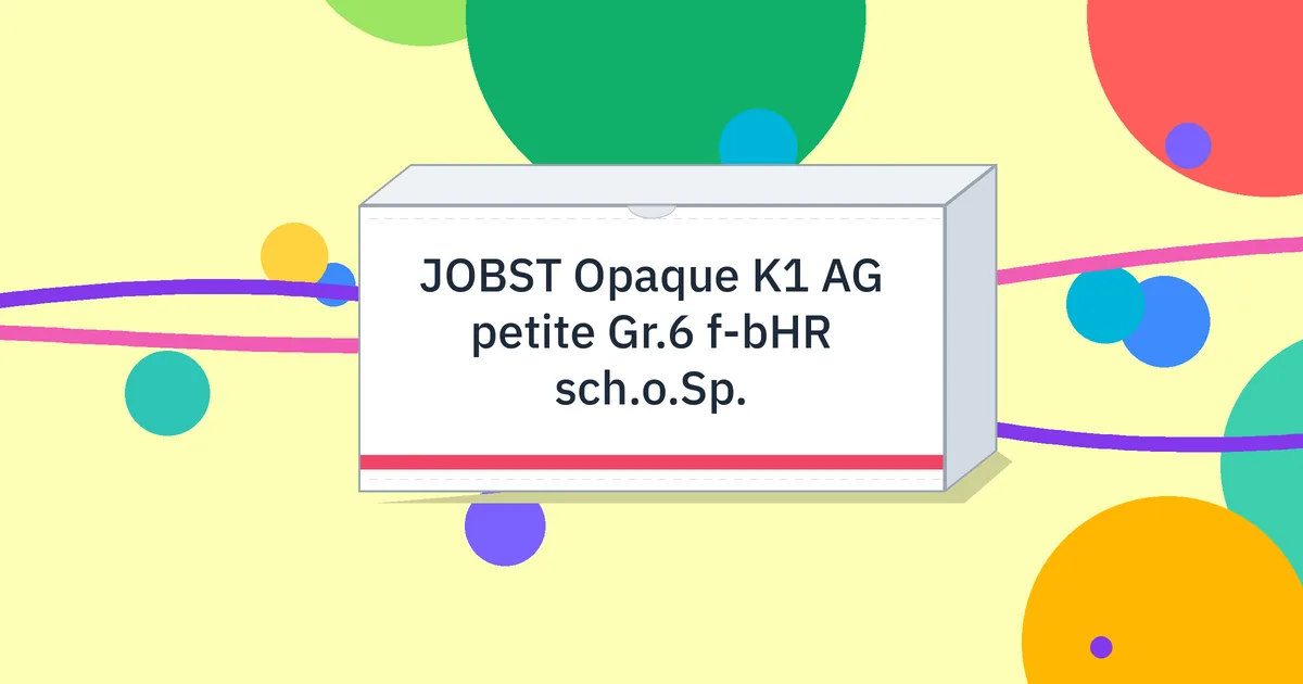 Symbolbild: Packung mit der Aufschrift JOBST Opaque K1 AG petite Gr.6 f-bHR sch.o.Sp. (PZN 13087592) – Verfügbarkeit und Bezug in Apotheken in Frankfurt am Main
