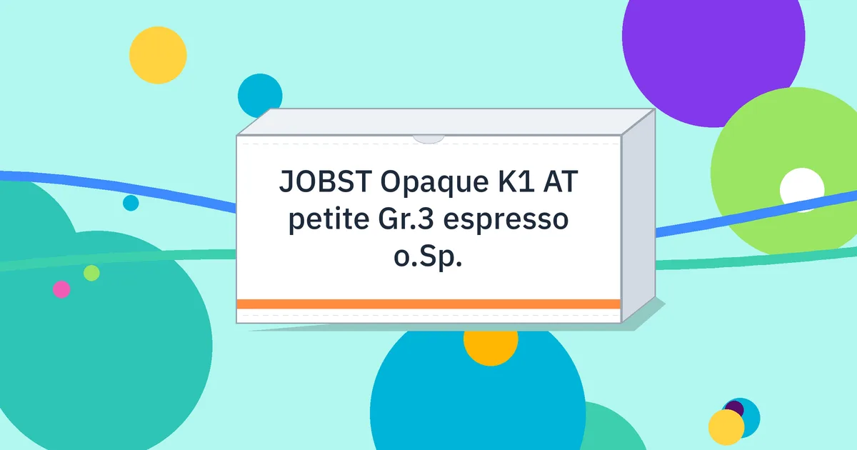 Symbolbild: Packung mit der Aufschrift JOBST Opaque K1 AT petite Gr.3 espresso o.Sp. (PZN 16276916) – Verfügbarkeit und Bezug in Apotheken in Frankfurt am Main