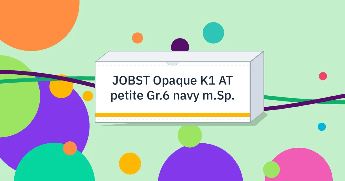 Symbolbild: Packung mit der Aufschrift JOBST Opaque K1 AT petite Gr.6 navy m.Sp. (PZN 13103670) – Verfügbarkeit und Bezug in Apotheken in Frankfurt am Main
