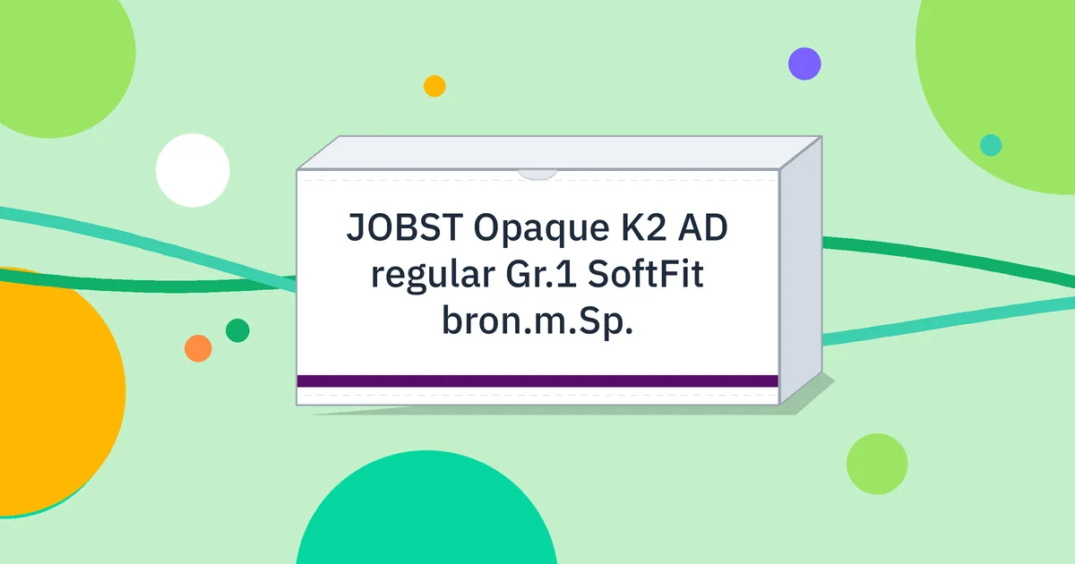 Symbolbild: Packung mit der Aufschrift JOBST Opaque K2 AD regular Gr.1 SoftFit bron.m.Sp. (PZN 13110753) – Verfügbarkeit und Bezug in Apotheken in Frankfurt am Main