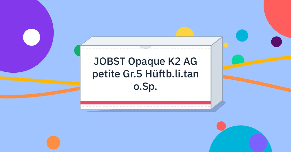 Symbolbild: Packung mit der Aufschrift JOBST Opaque K2 AG petite Gr.5 Hüftb.li.tan o.Sp. (PZN 16288210) – Verfügbarkeit und Bezug in Apotheken in Frankfurt am Main